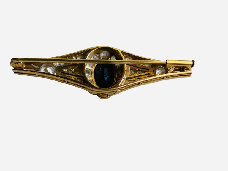 18k Gold Blue Glass Diamonds and Sapphires Brooch For Sale at 1stDibs