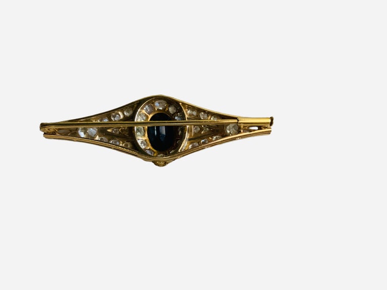 18k Gold Blue Glass Diamonds and Sapphires Brooch For Sale at 1stDibs