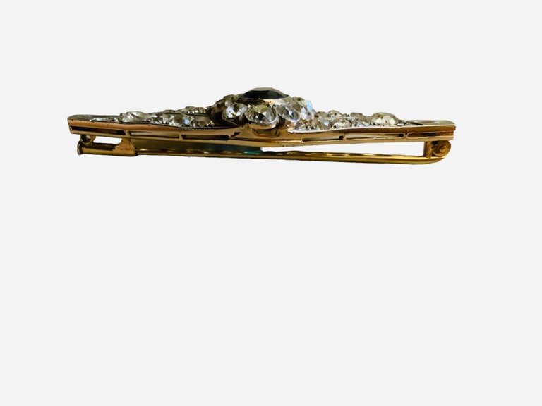 18k Gold Blue Glass Diamonds and Sapphires Brooch For Sale at 1stDibs