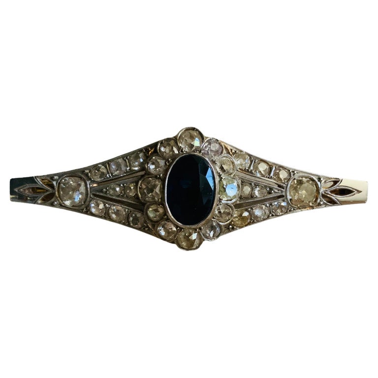 18k Gold Blue Glass Diamonds and Sapphires Brooch For Sale at 1stDibs