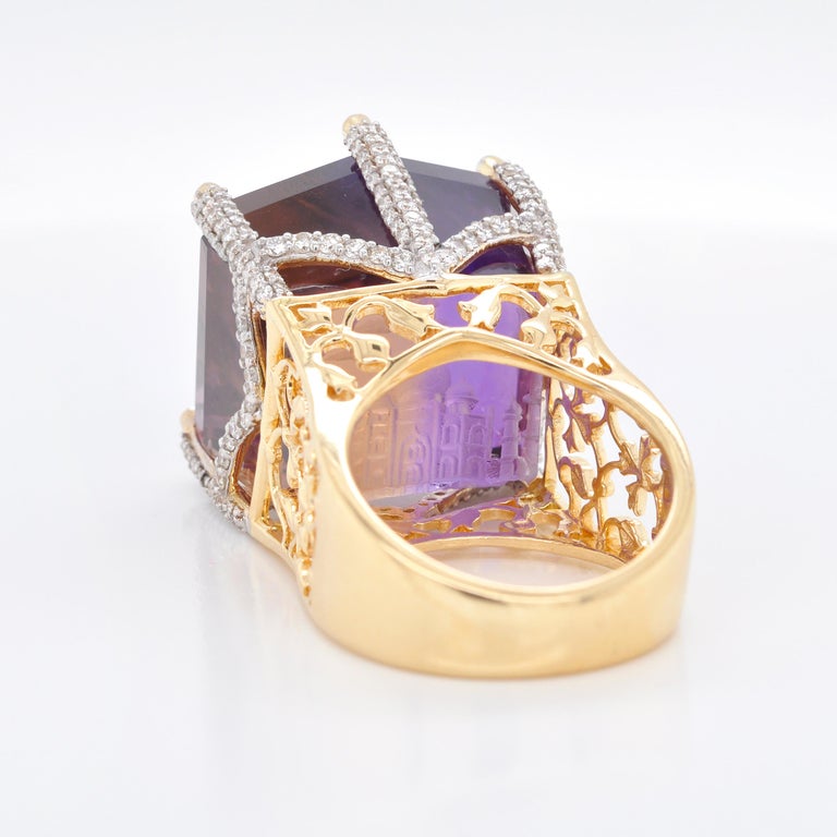 18k Gold Bolivian Ametrine Taj Mahal Intaglio Undercarving Diamond ...