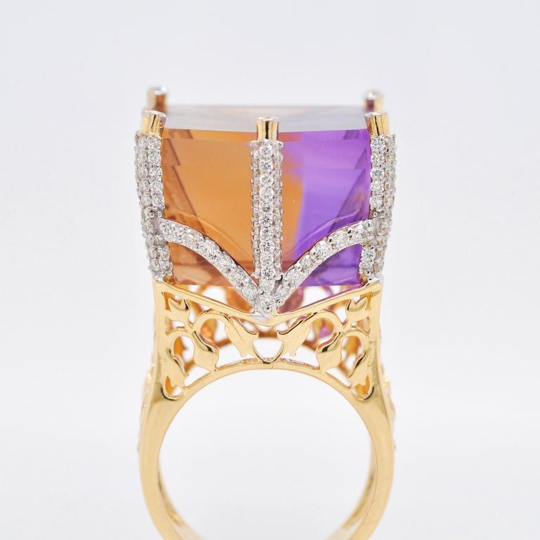 18k Gold Bolivian Ametrine Taj Mahal Intaglio Undercarving Diamond ...