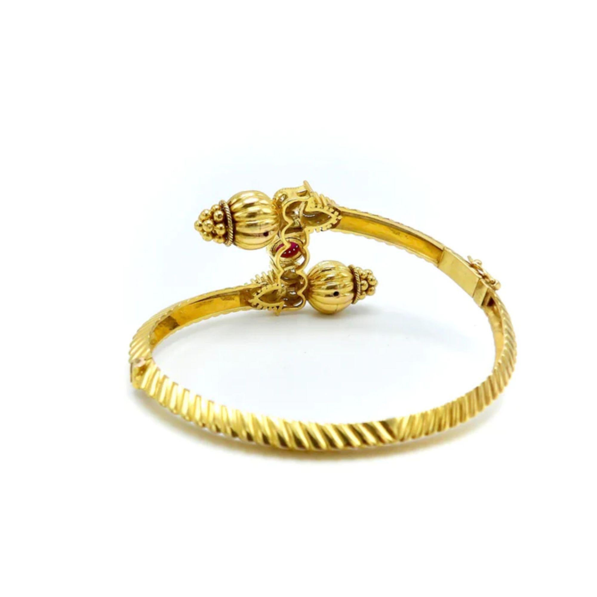 18k Gold Bypass Bracelet with Diamonds and a Ruby from India For Sale ...