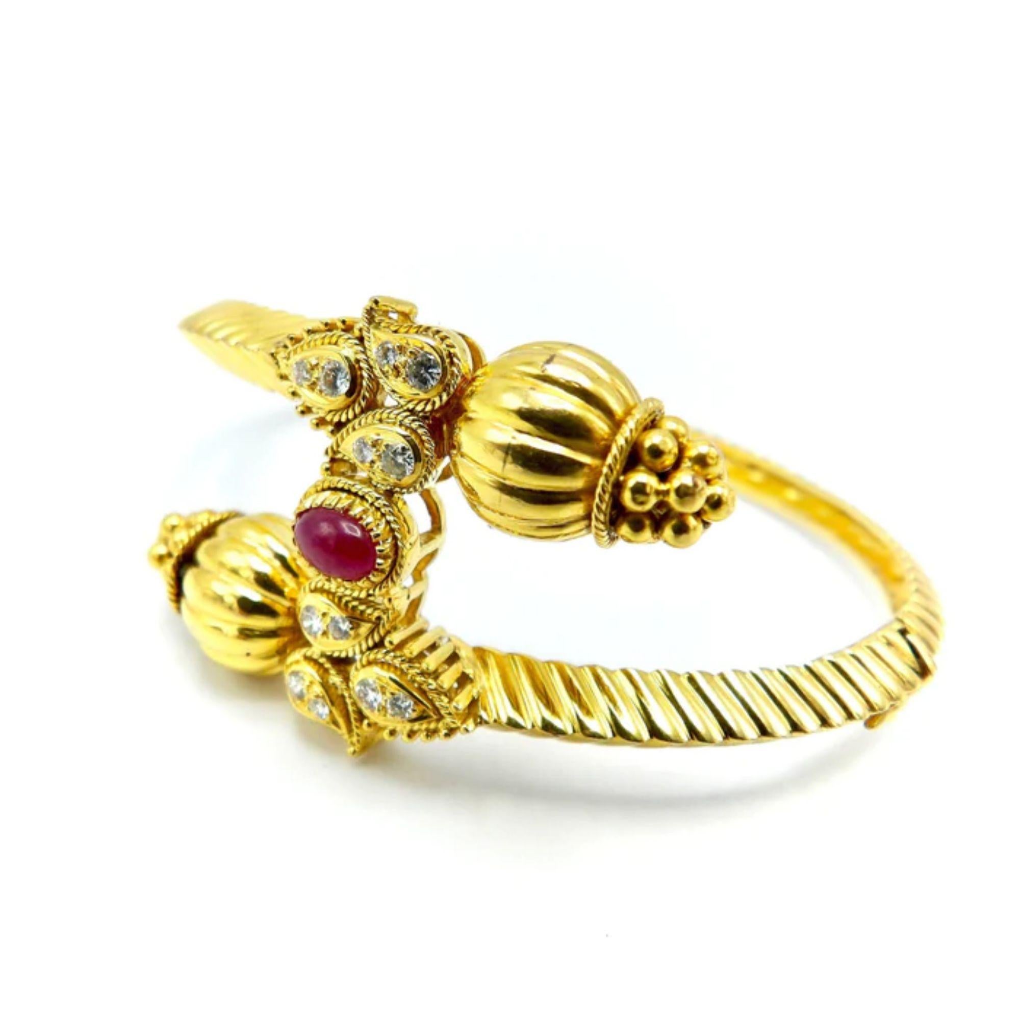 18k Gold Bypass Bracelet with Diamonds and a Ruby from India For Sale ...