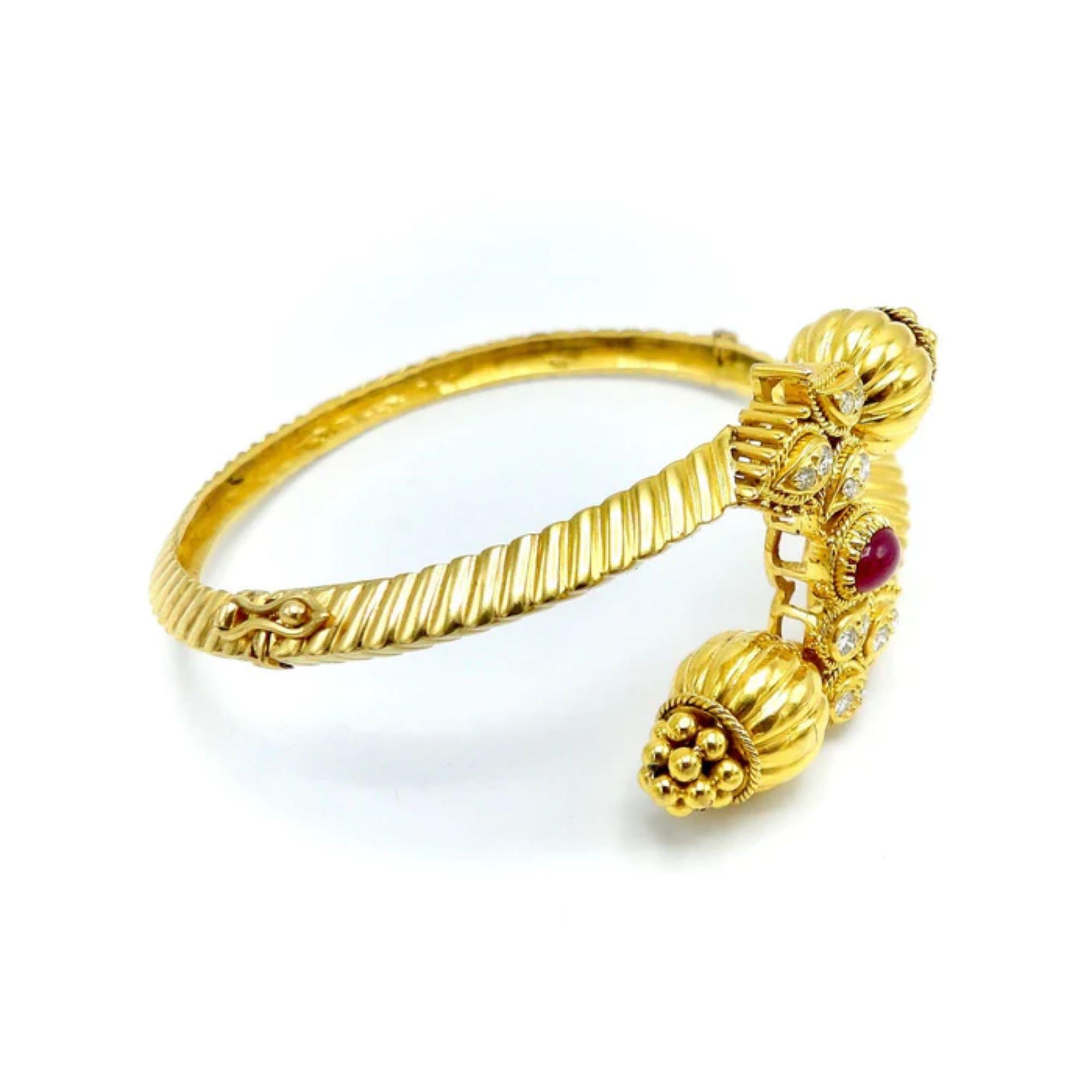18k Gold Bypass Bracelet with Diamonds and a Ruby from India For Sale ...