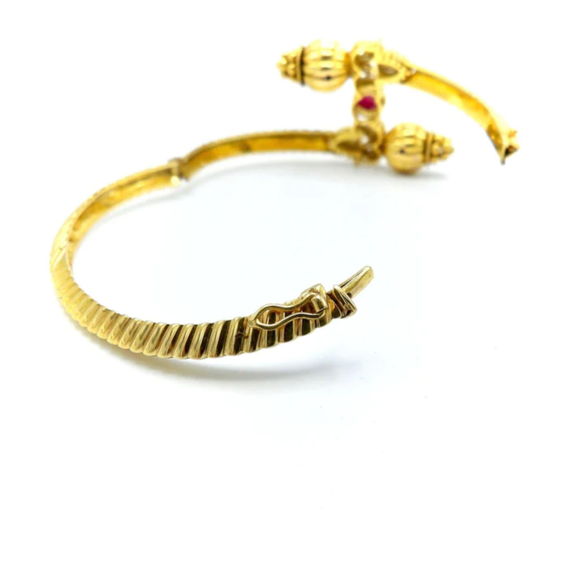 18k Gold Bypass Bracelet with Diamonds and a Ruby from India For Sale ...