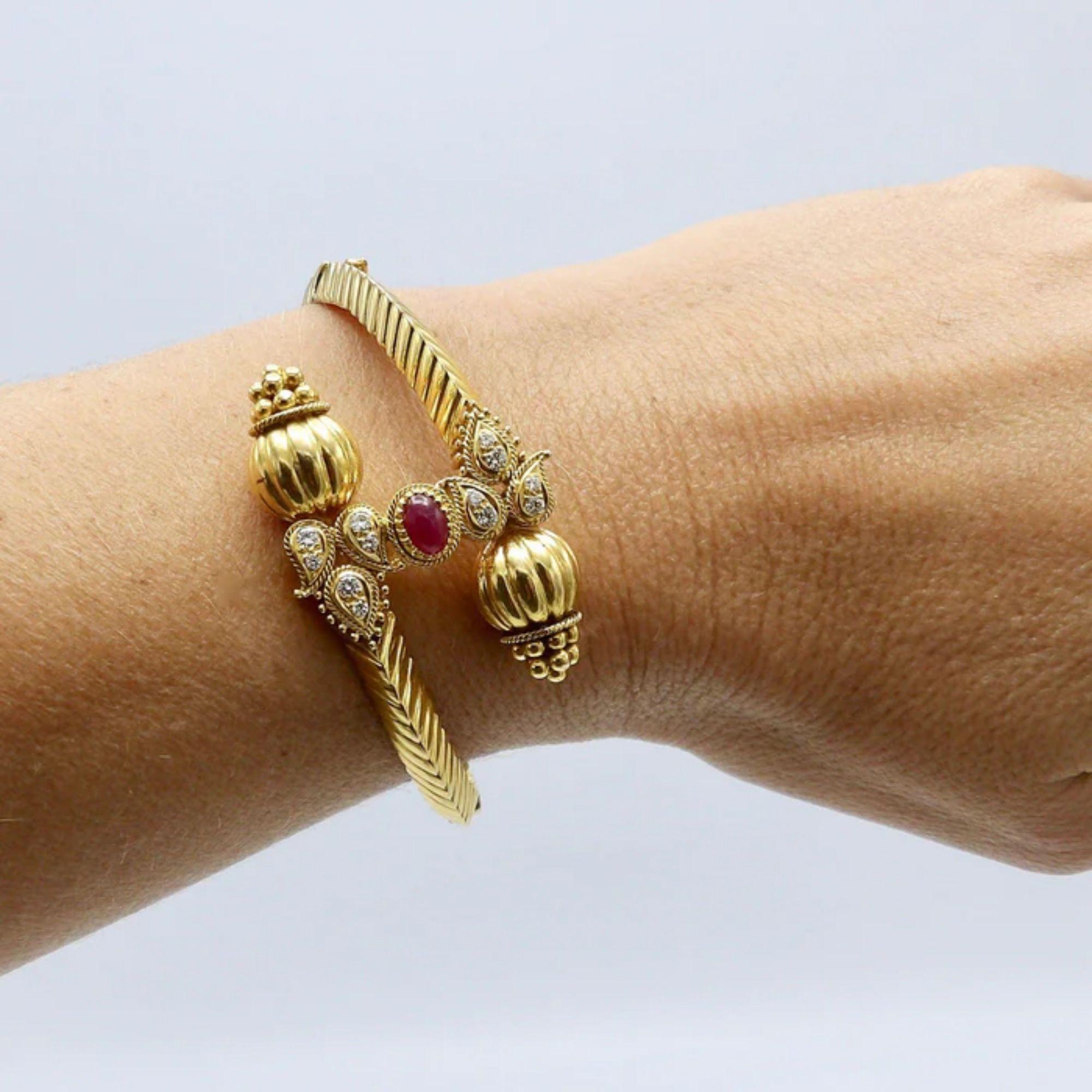 18k Gold Bypass Bracelet with Diamonds and a Ruby from India For Sale ...