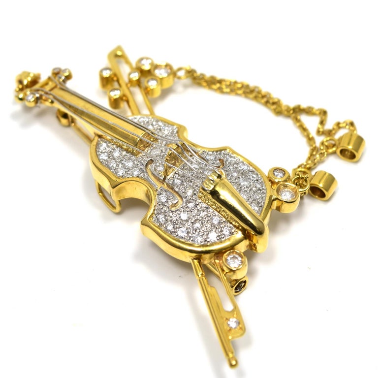 18 Karat Gold Cello Pin For Sale at 1stDibs