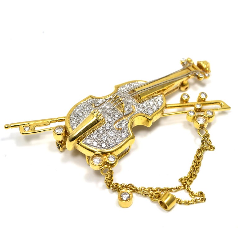 18 Karat Gold Cello Pin For Sale at 1stDibs