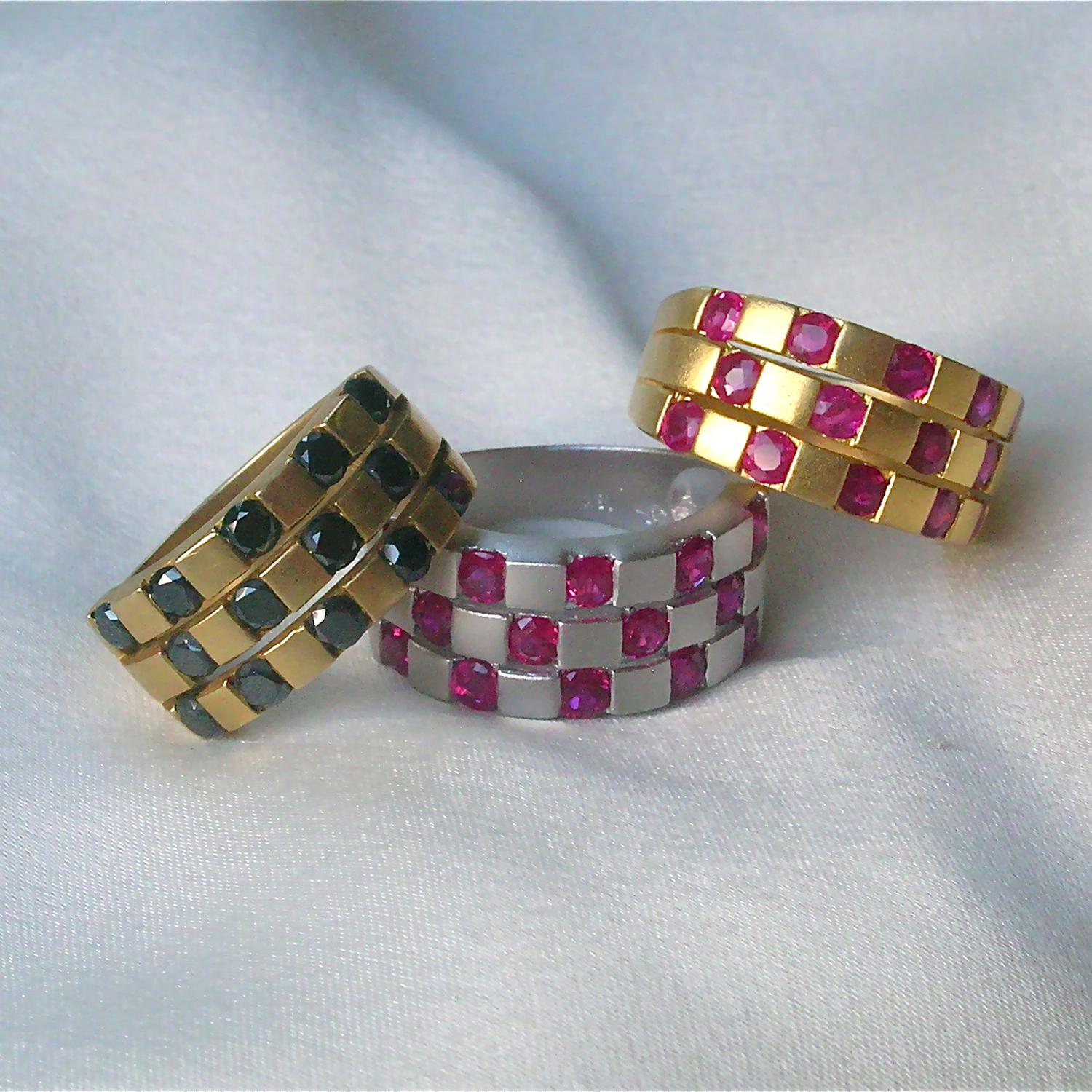 Customizable 18k Gold Checker Ring w/ 3.34 Cts. Burmese Rubies For Sale ...