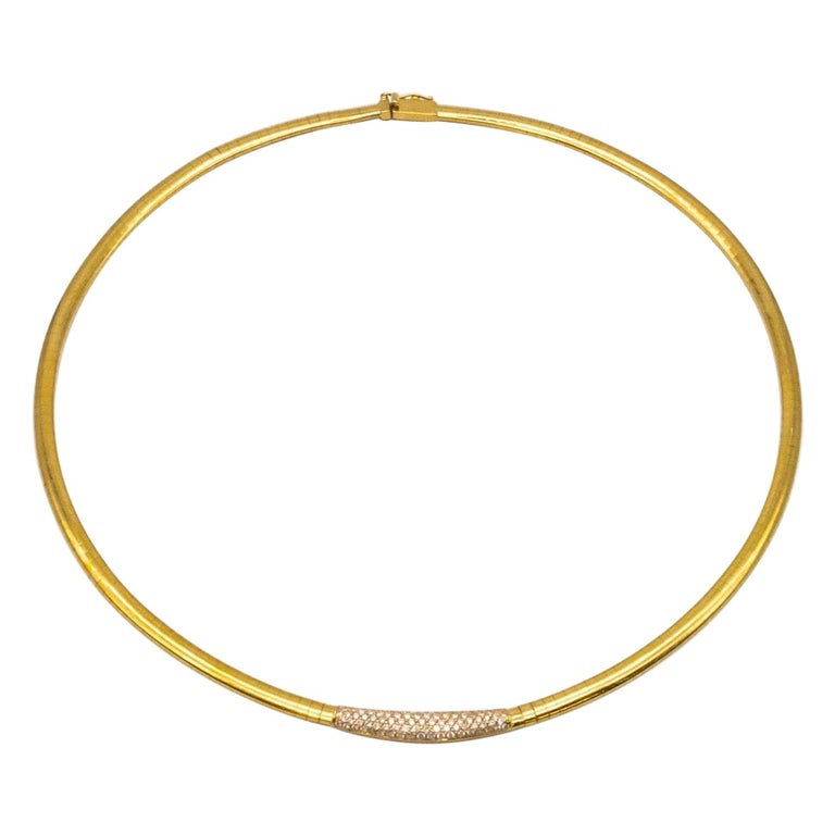 Collier ras du cou en or 18 carats avec maille Omga sertie d'un seul ...