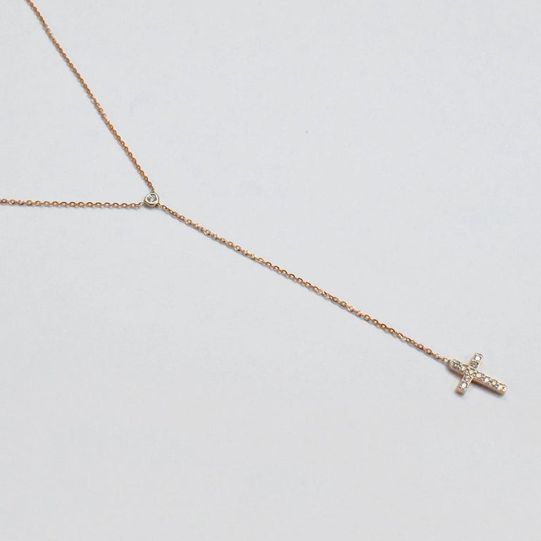 18k Gold Cross Lariat Necklace Diamond Lariat Necklace Cross Y Necklace ...