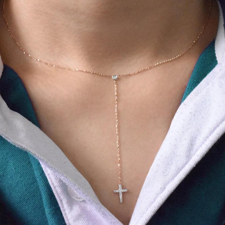 18k Gold Cross Lariat Necklace Diamond Lariat Necklace Cross Y Necklace ...