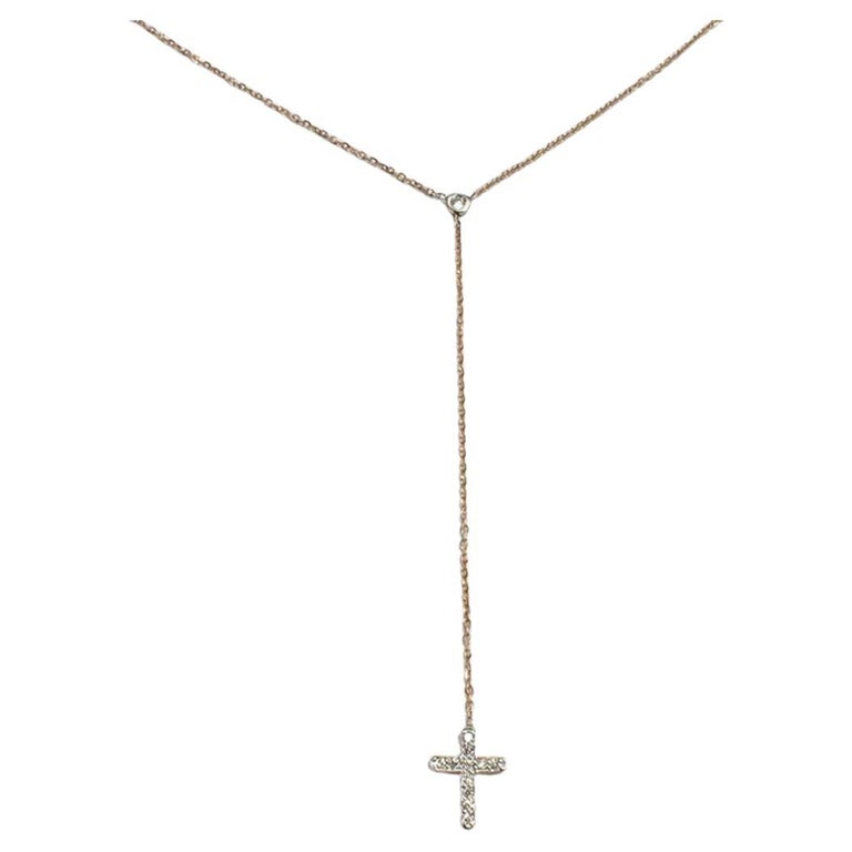 18k Gold Cross Lariat Necklace Diamond Lariat Necklace Cross Y Necklace ...