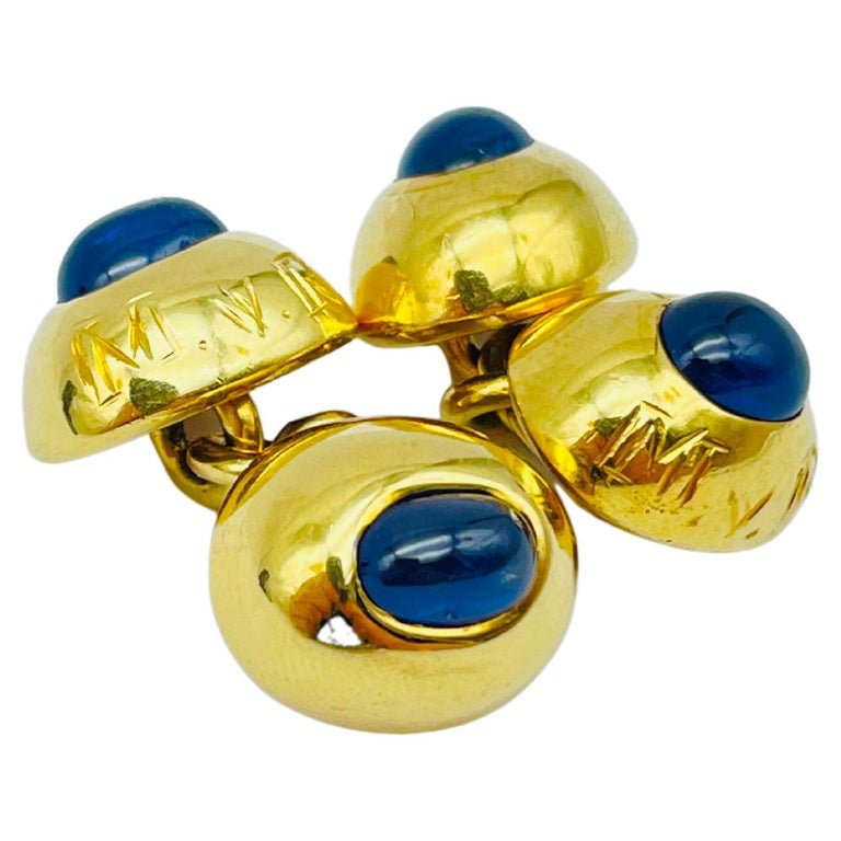 18k Gold Cufflinks with Blue Topaz Cabochons Around, 1930 For Sale at ...