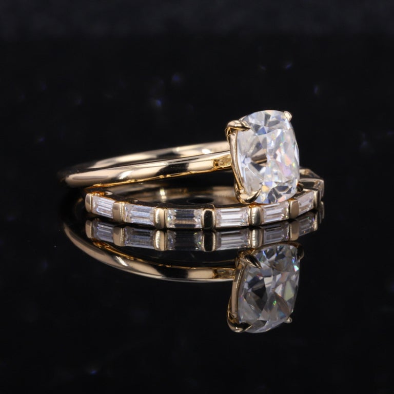 Customizable 18K Gold Cushion Cut Diamonds Engagement Ring Set For Sale ...