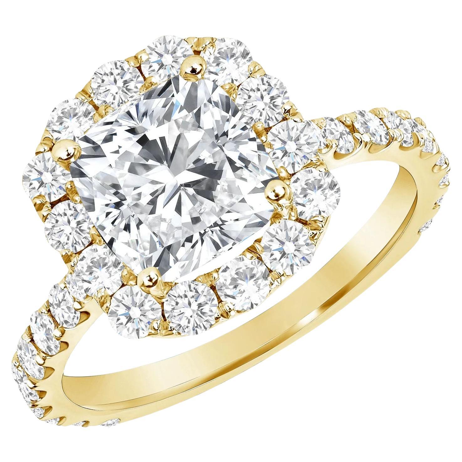 Customizable 18k Gold Cushion Cut Halo Engagement Ring For Sale at 1stDibs