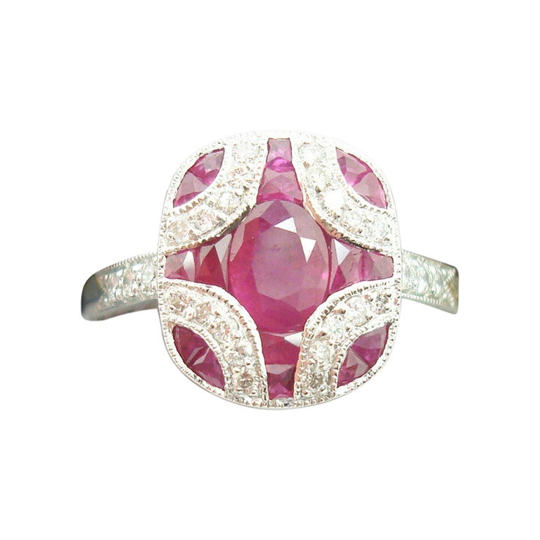 18k Gold Deco Style 1.28ct Genuine Natural Ruby Ring with Diamonds '# ...
