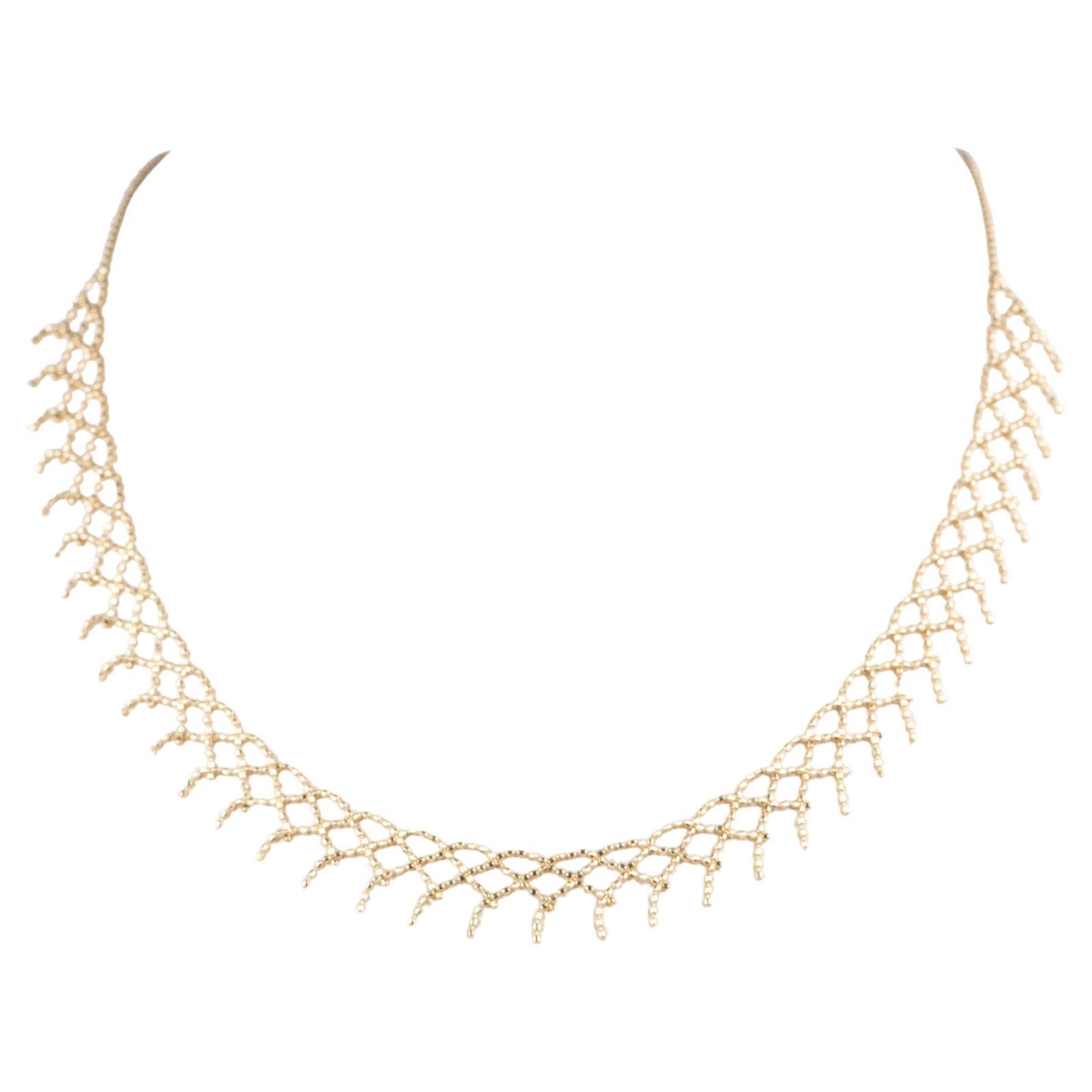 18K Gold Delicate Lace Necklace 3.98g For Sale at 1stDibs