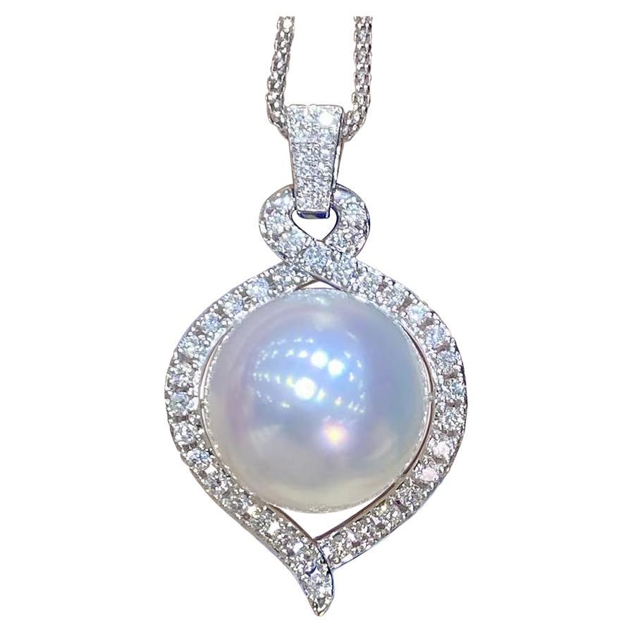 18K Gold Diamond AAAA 14-15mm South Sea Pearl Pendant For Sale at 1stDibs