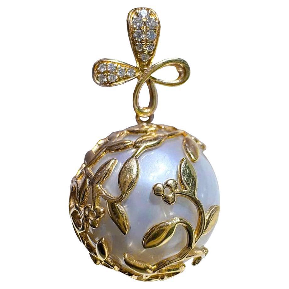 18K Gold Diamond A Jadeite AAAA 15-16mm South Sea Pearl Pendant For ...