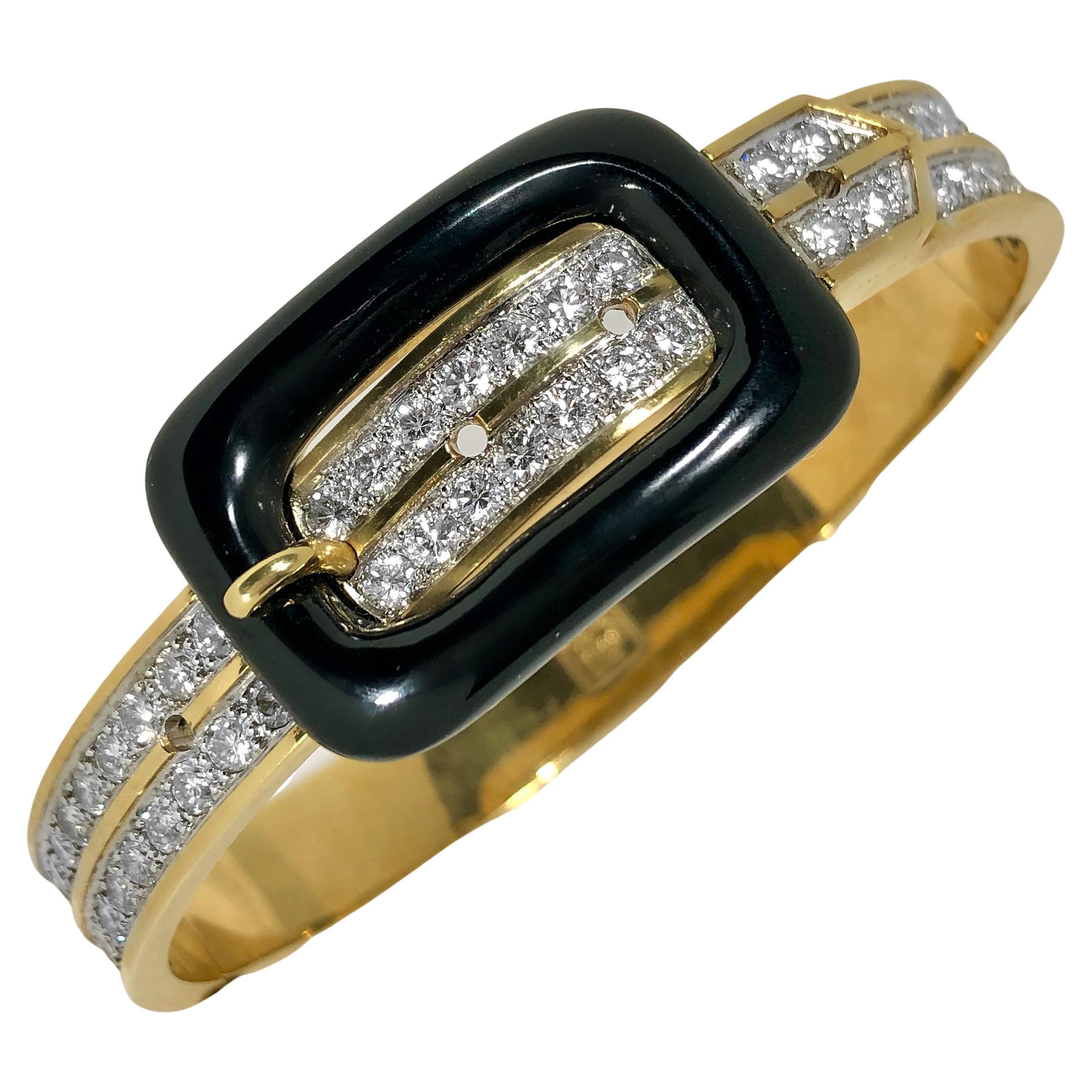 18K Pink Gold Buckle Retro Bangle with Diamonds and Rubies For Sale at ...