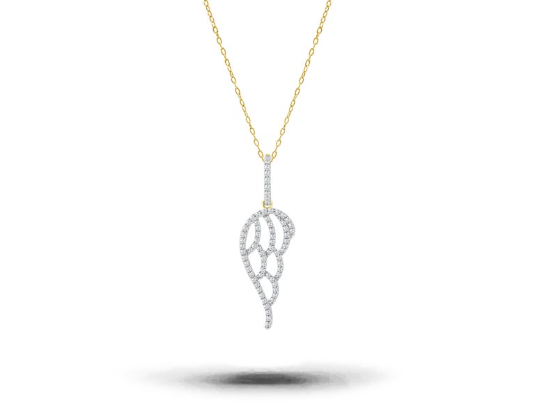 18k Gold Diamond Angel Wing Necklace Angel Protect Charm Pendant ...