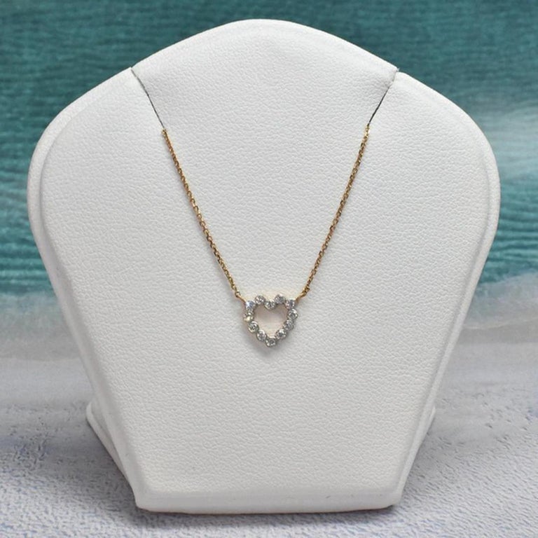 18k Gold Diamond Bezel Heart Necklace Valentine Jewelry For Sale at 1stDibs