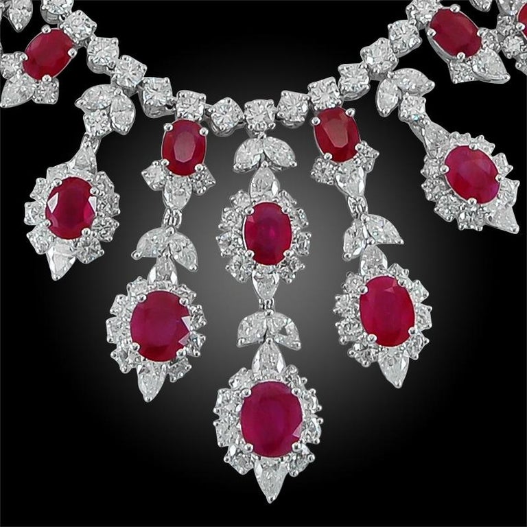 18 Karat Gold Diamond, Burma Ruby Necklace Suite For Sale at 1stDibs ...