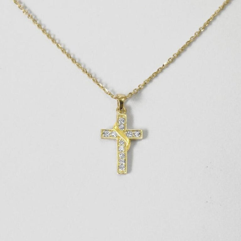 18k Gold Diamond Cross Necklace Baptism Confirmation Pendant For Sale ...