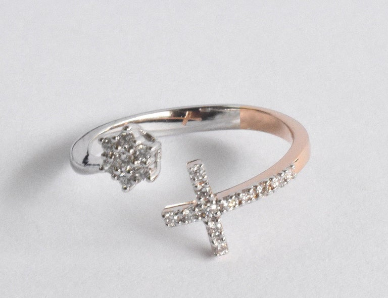 Customizable 18k Gold Diamond Cross Ring Two Tone Ring Engagement Ring ...