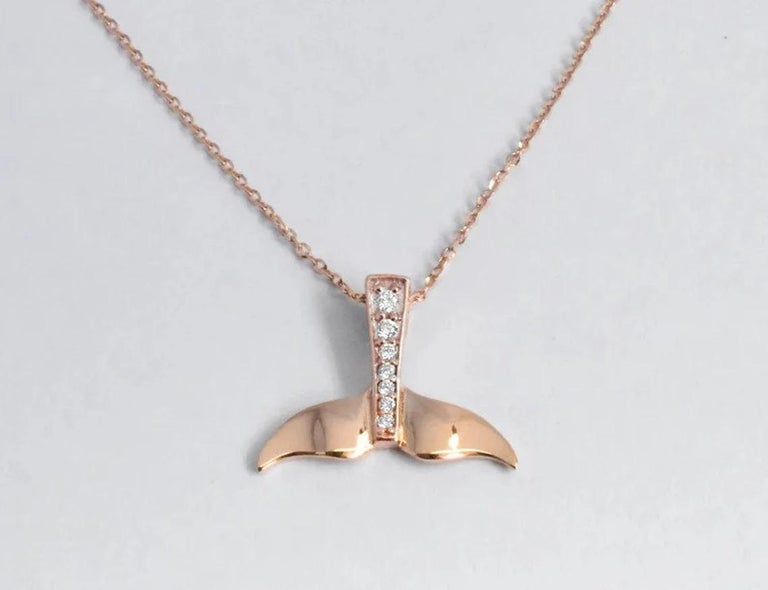 18k Gold Diamond Fish Tail Necklace Whale Tail Pendant Mermaid Tail Pendant For Sale at 1stDibs