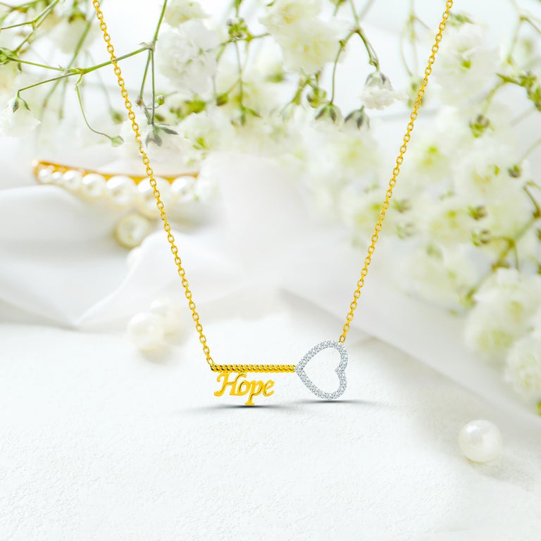 18k Gold Diamond Hope Key Necklace For Sale at 1stDibs