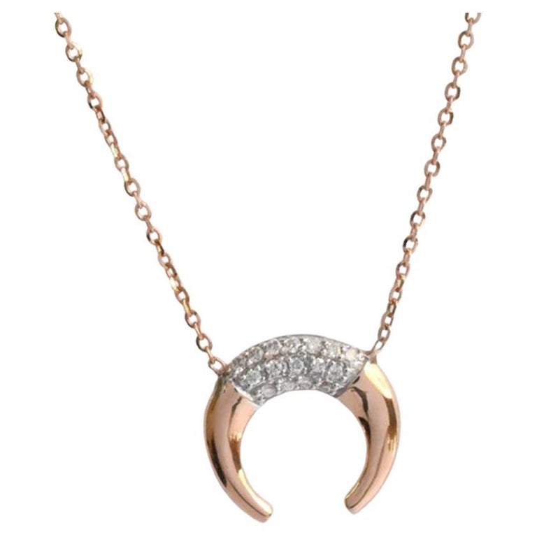 18K Gold Diamond Horn Necklace Dainty Crescent Moon Diamond Necklace ...