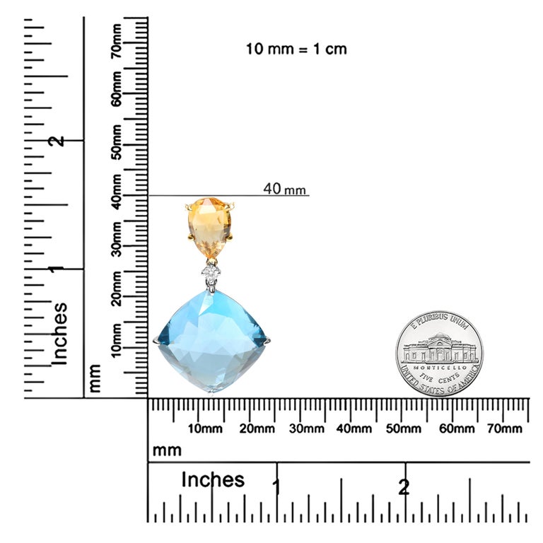 18K White Gold Diamond and Lemon Quartz and Blue Topaz Gemstone Pendant ...