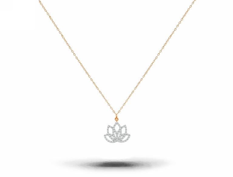 18k Gold Diamond Lotus Necklace Meditation Necklace Floral Necklace For ...
