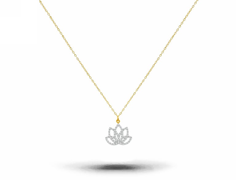 18k Gold Diamond Lotus Necklace Meditation Necklace Floral Necklace For ...
