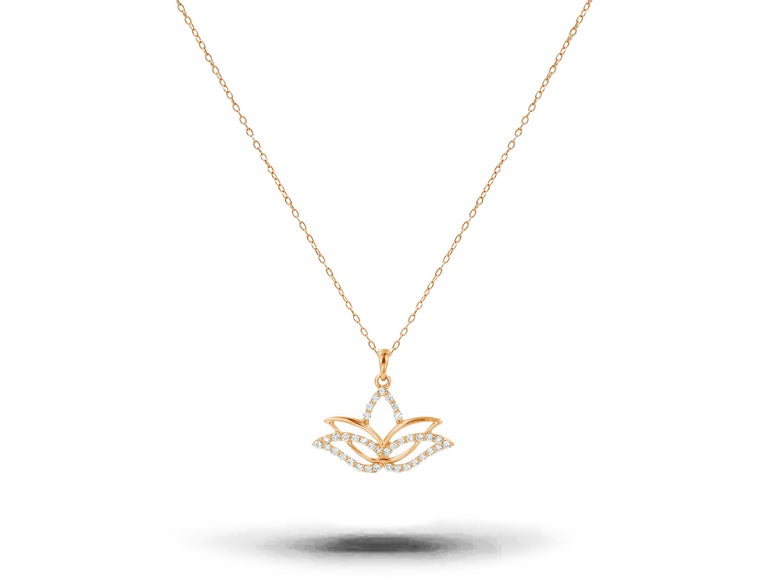 18k Gold Diamond Lotus Necklace Minimalist Spiritual Lotus Necklace For ...