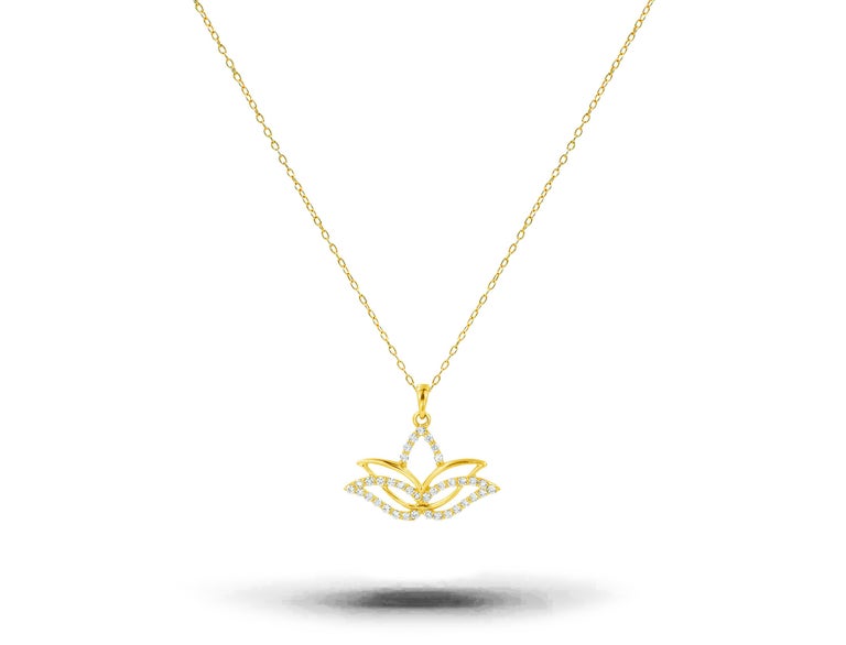 18k Gold Diamond Lotus Necklace Minimalist Spiritual Lotus Necklace For ...