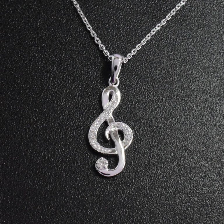 18k Gold Diamond Music Note Necklace Treble Clef Necklace Musical ...
