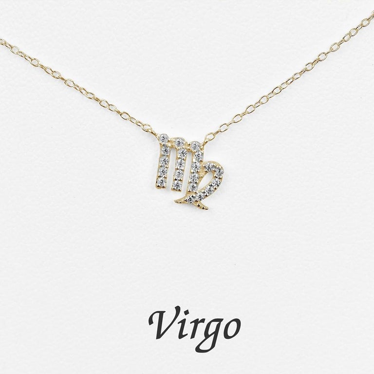 18k Gold Diamond Necklace Virgo Zodiac Sign Birth Sign Necklace For ...