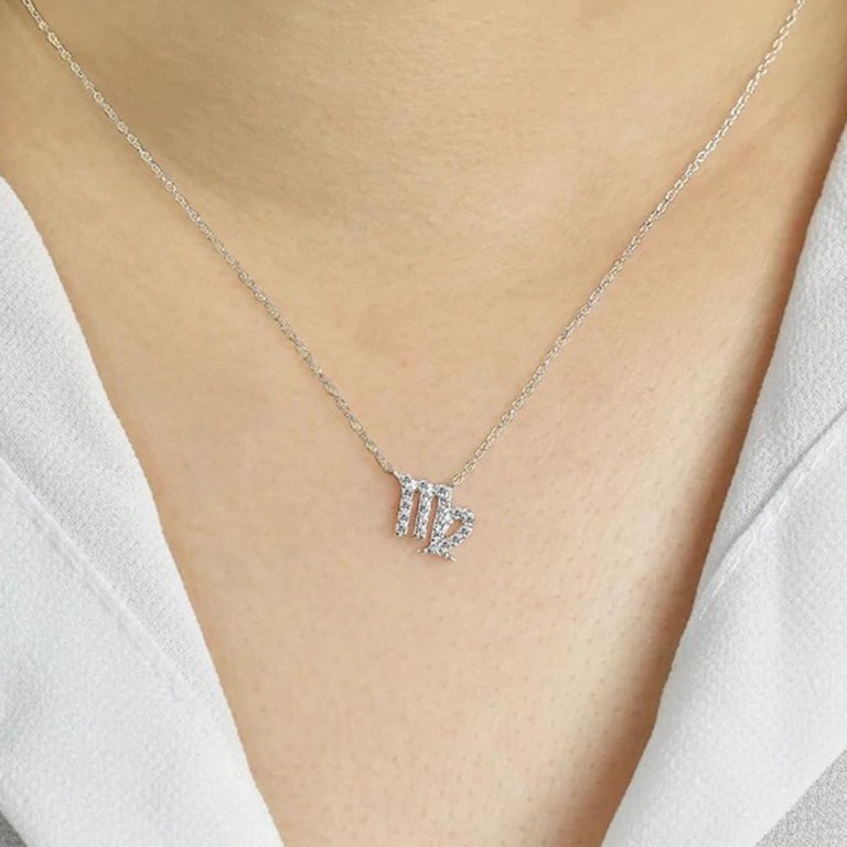 18k Gold Diamond Necklace Virgo Zodiac Sign Birth Sign Necklace For ...