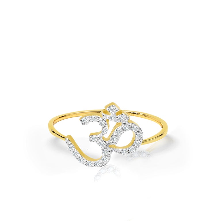Customizable 18K Gold 0.15 Carat Diamond Om Hindu Religious Ring For ...
