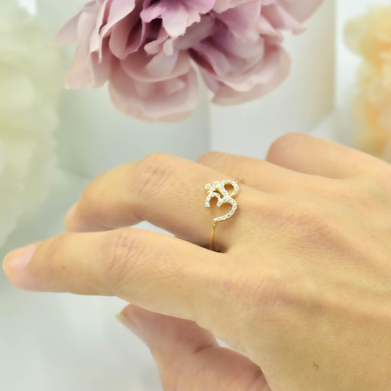 Customizable 18K Gold 0.15 Carat Diamond Om Hindu Religious Ring For ...