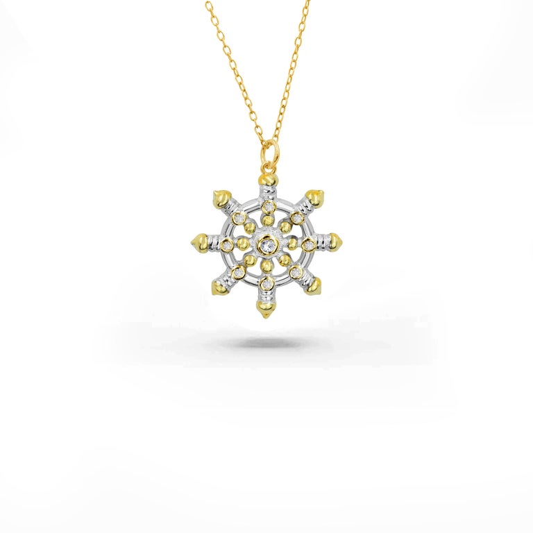 0.05 Carat Diamond 18K Gold Dharma Chakra Buddhism Religious Necklace ...