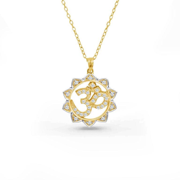 0.18 CT Diamond 18K Gold Lotus Om Pendant necklace For Sale at 1stDibs