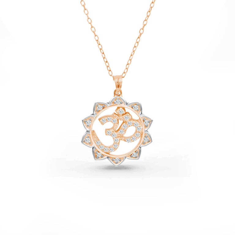 0.18 CT Diamond 18K Gold Lotus Om Pendant necklace For Sale at 1stDibs