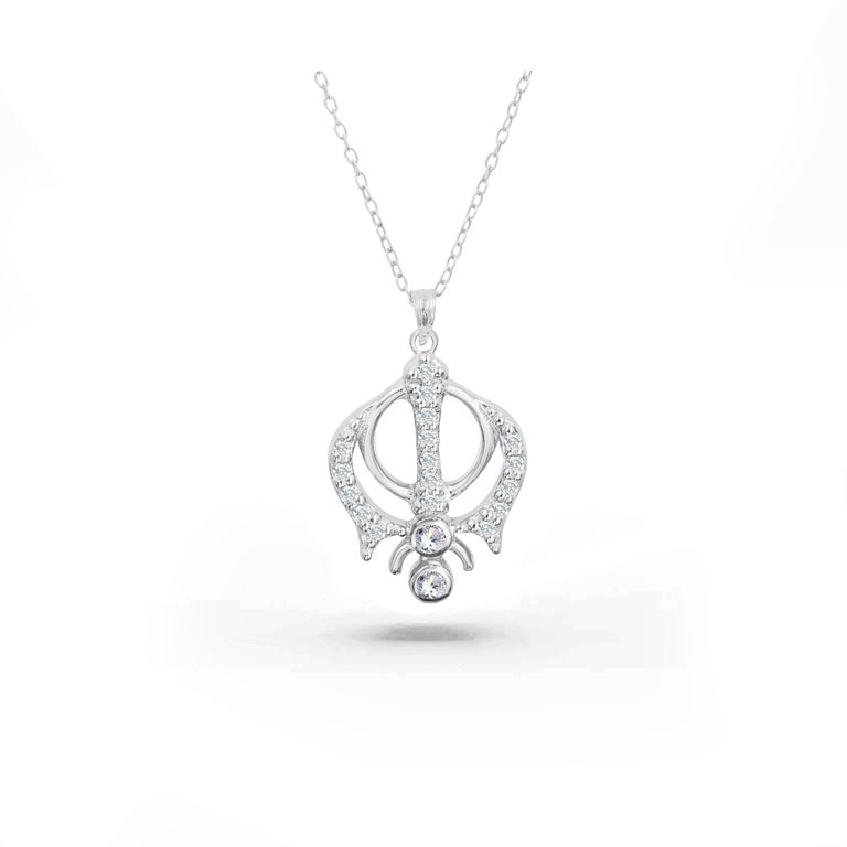 0.11 Carat Diamond 18K Gold Sikhism Khanda pendant For Sale at 1stDibs