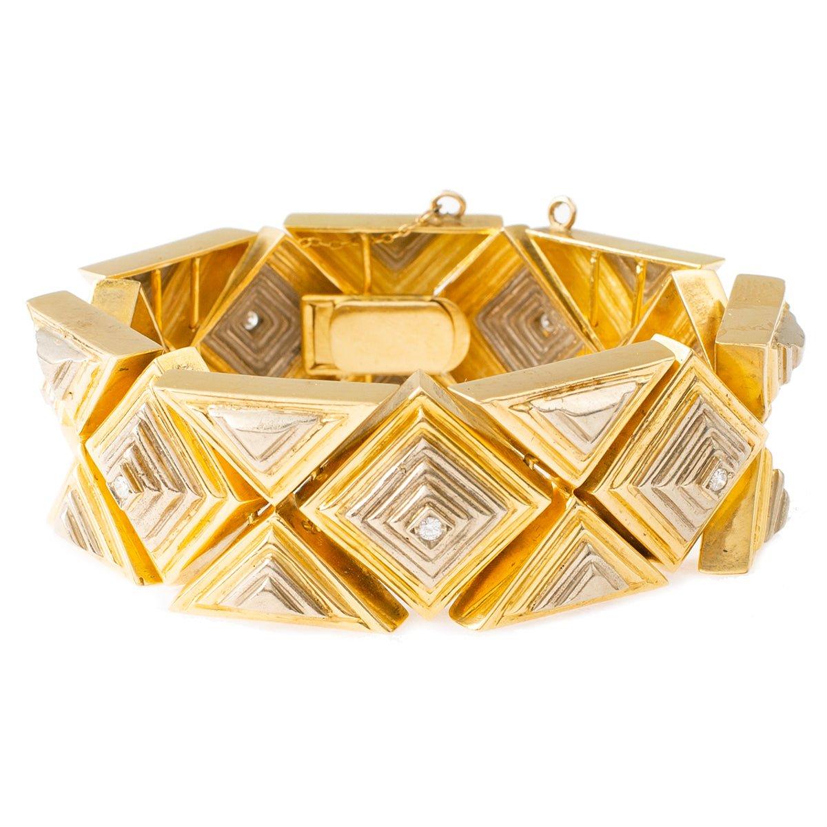 18k Gold Diamond Retro Pyramid Link Bracelet For Sale at 1stDibs
