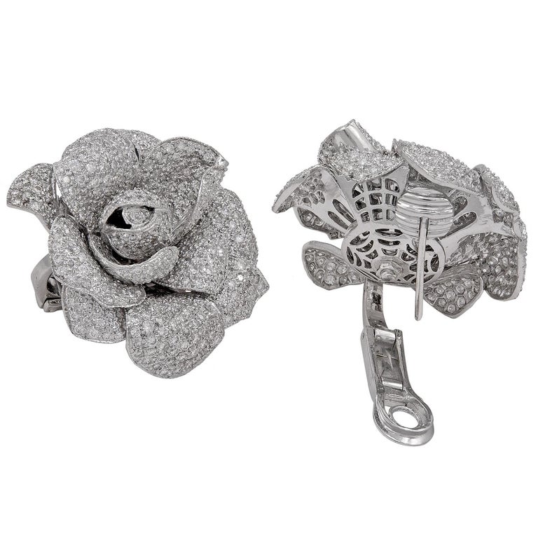 18K Gold Diamond Rose Earrings For Sale at 1stDibs